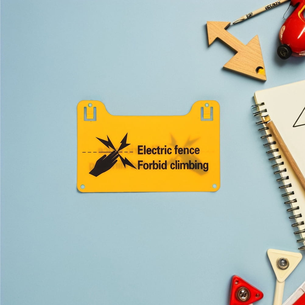 HOOWIFFY 6Pack Weatherproof Electric Fence Signs Yellow PVC Rounded ...