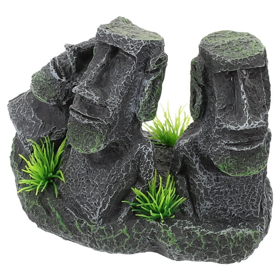 HOOWIFFY Aquarium Moai Resin Decor with Artificial Plants for Natural ...
