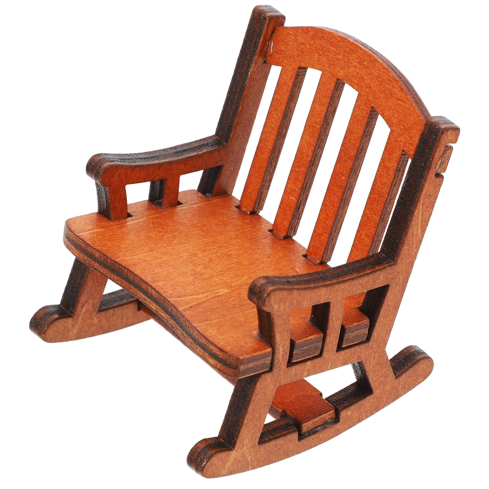 HOOWIFFY Brown Mini Rocking Chair Model Craft for Doll House Decoration ...