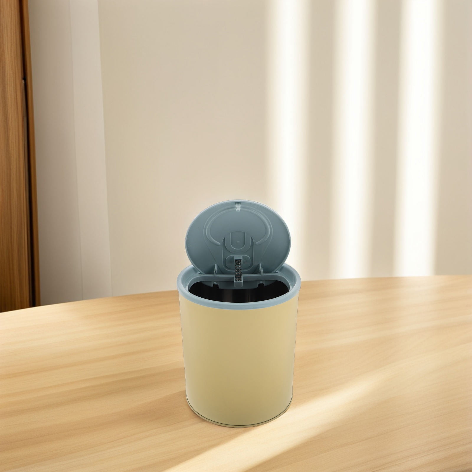 HOOWIFFY Compact Yellow Stainless Steel Trash Can for Home Office Desks ...