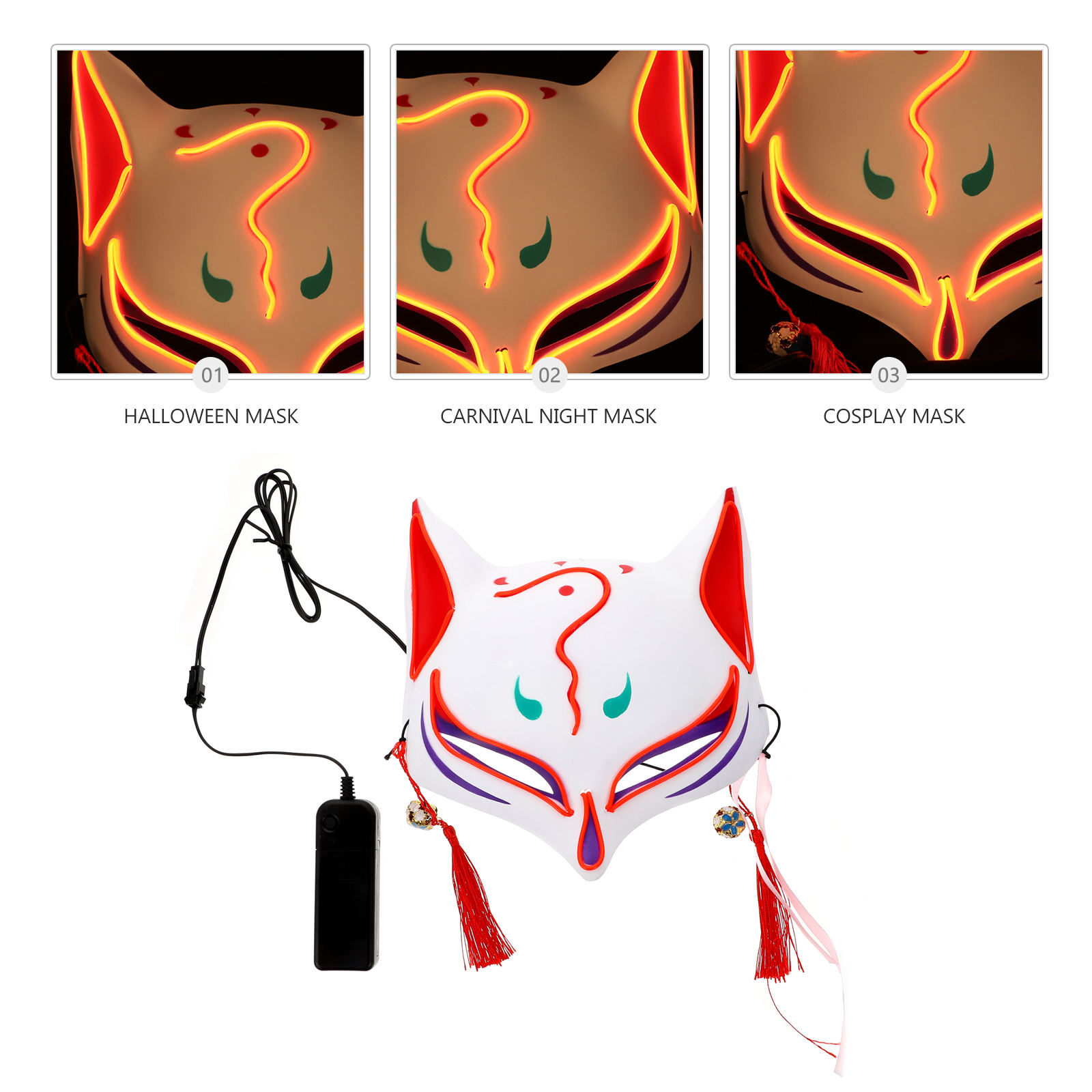 HOOWIFFY Glowing Mask 1Pcs Fox Shape Red Color Plastic Material For ...
