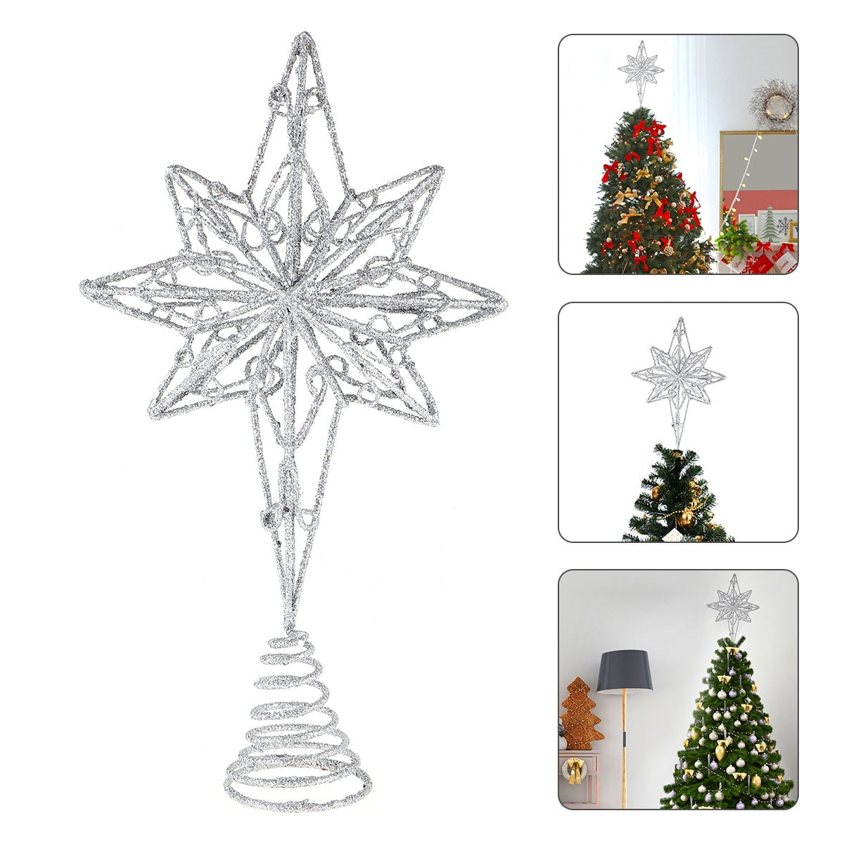 HOOWIFFY Mini Tree Topper Star 20x35cm Silver Color for Christmas Tree ...