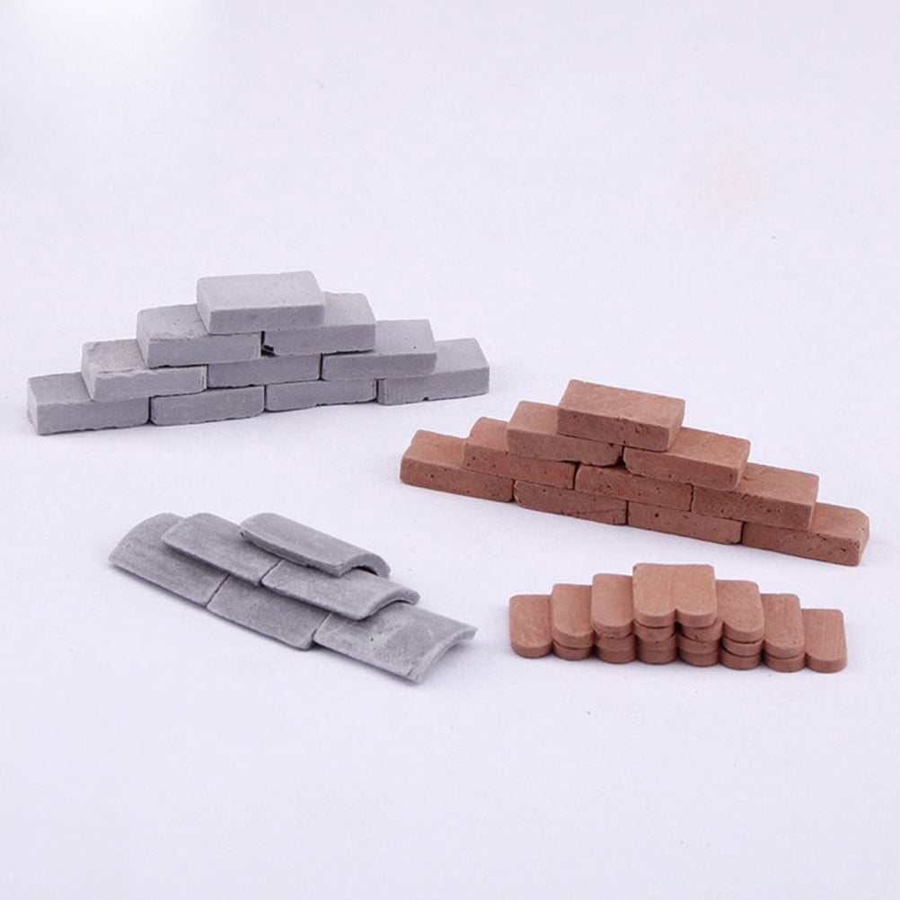HOOWIFFY 100Pcs Handmade Layout Brick Decors Light Grey for Miniature ...