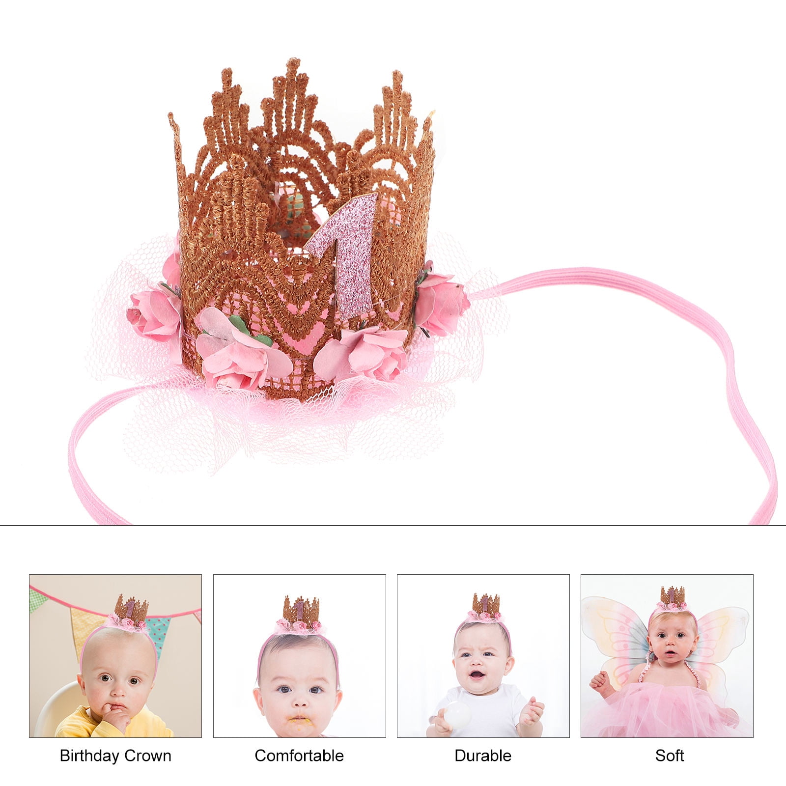 HOOWIFFY Princess Crown Hair Accessories Plastic Pink Dress-up ...