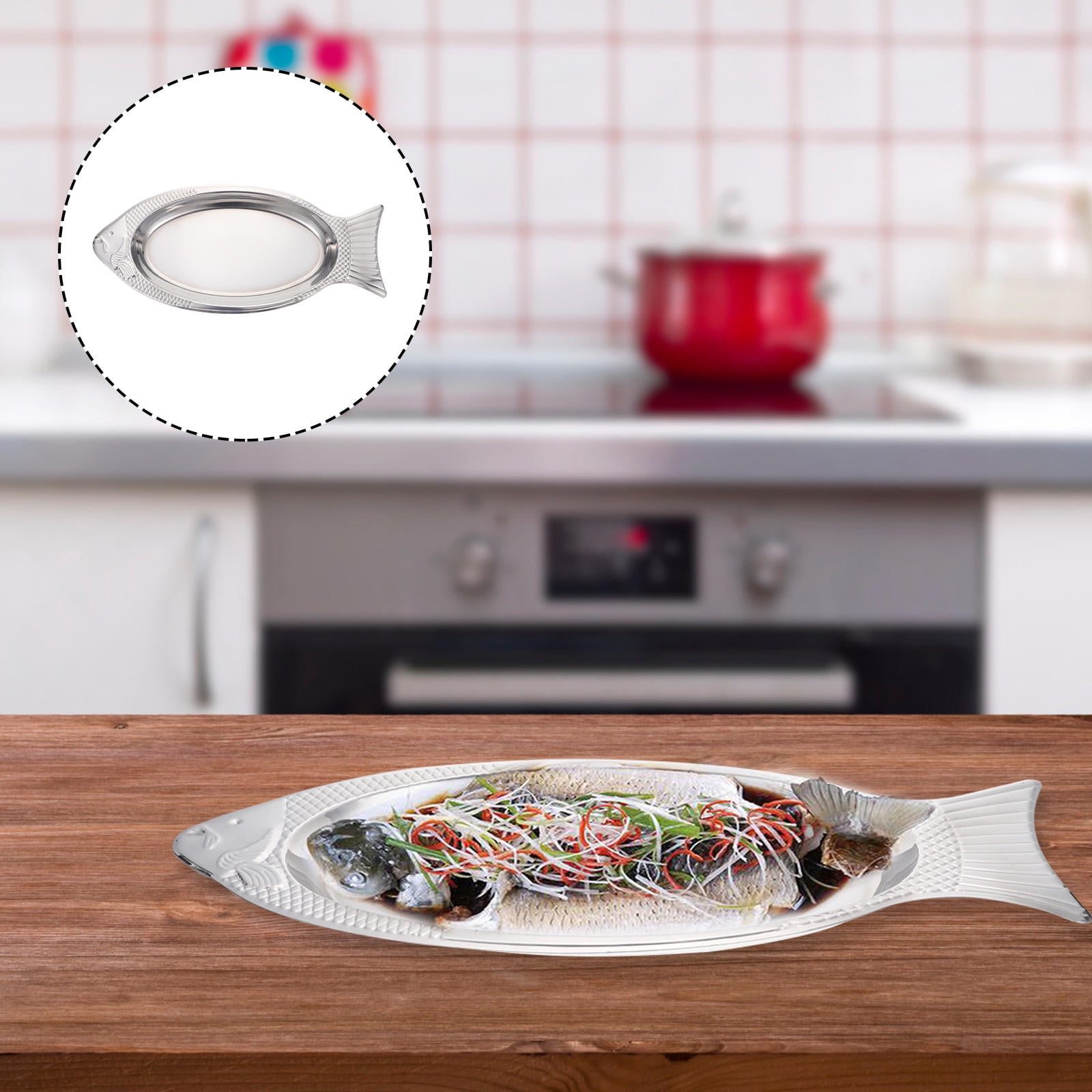 HOOWIFFY Creative Fish-Shaped Plate Silver for Grilled and Steamed Fish ...