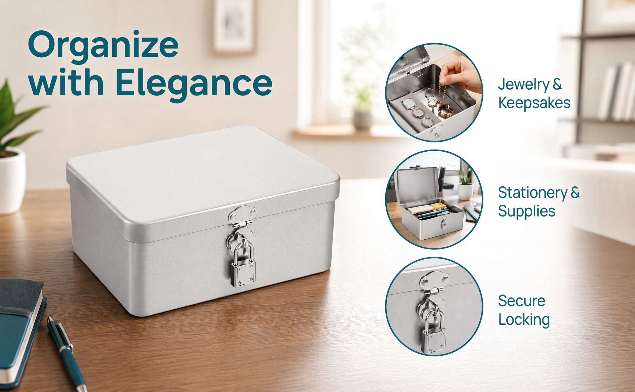 HOOWIFFY Vintage Metal Keepsake Storage Box with Lock Small Lockable ...