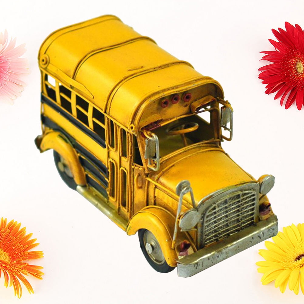HOOWIFFY Vintage School Bus Model Handcrafted Collectible Home Decor ...