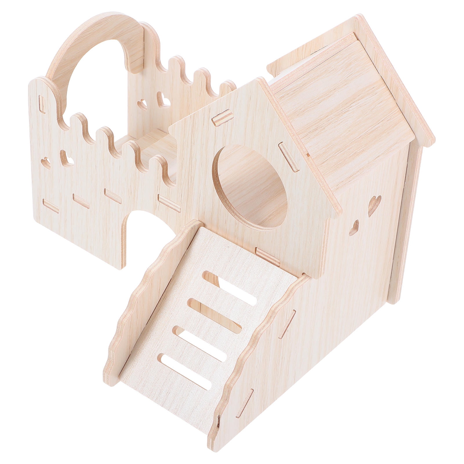 HOOWIFFY Wood Dwarf Gerbils House Khaki Small Pet Hideout with Maze and ...
