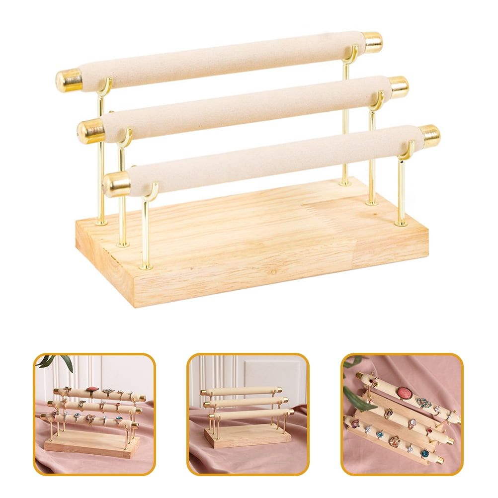 HOOWIFFY Wooden Ring Display Stand Beige with Large Storage Capacity ...