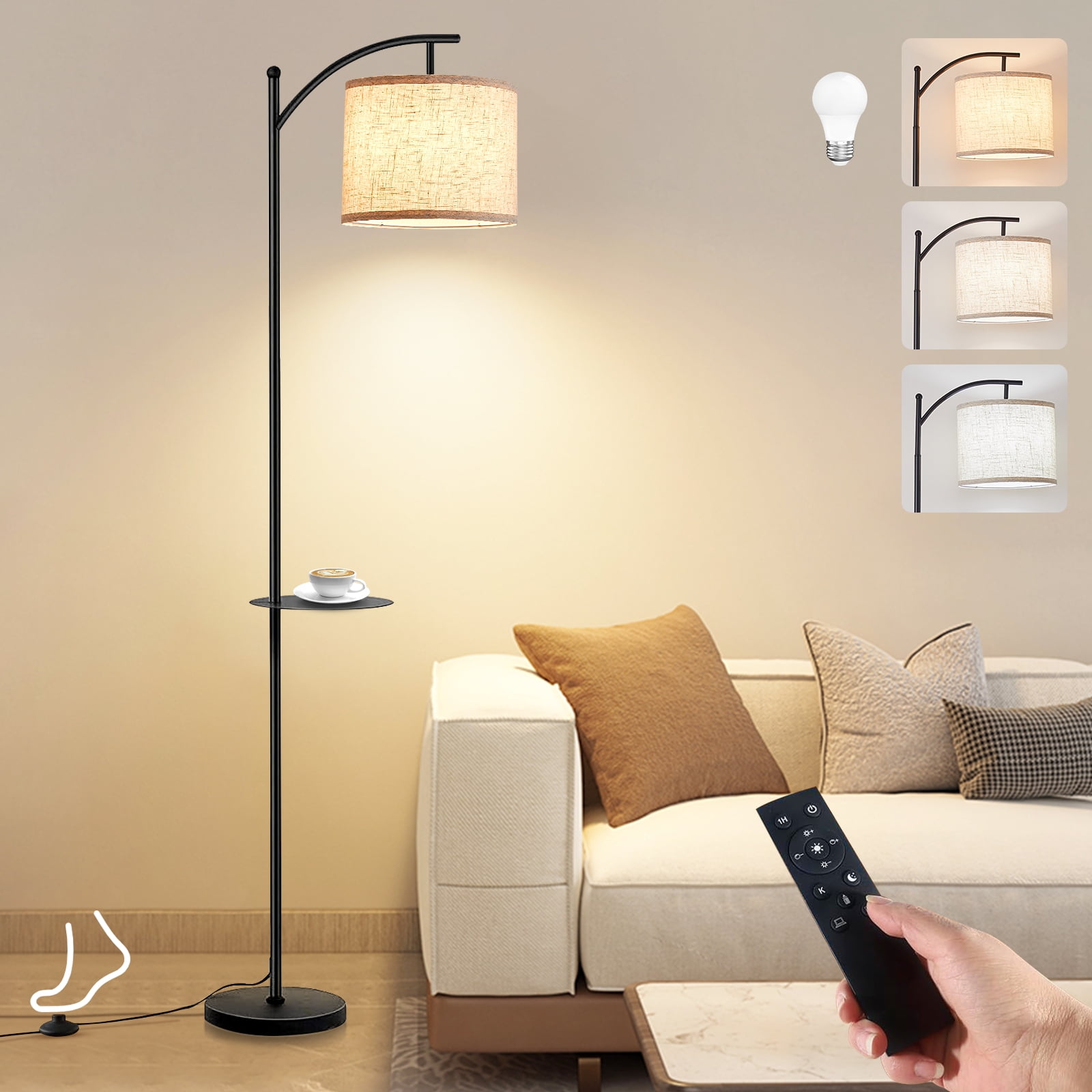 HOOYI Modern Floor Lamp with Tray and Remote,Black Floor Lamp with ...