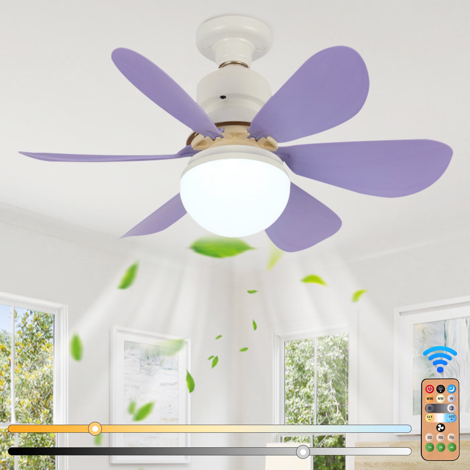 HOOYI Socket Ceiling Fan Lights with Remote,20.5”,Purple LED Ceiling ...