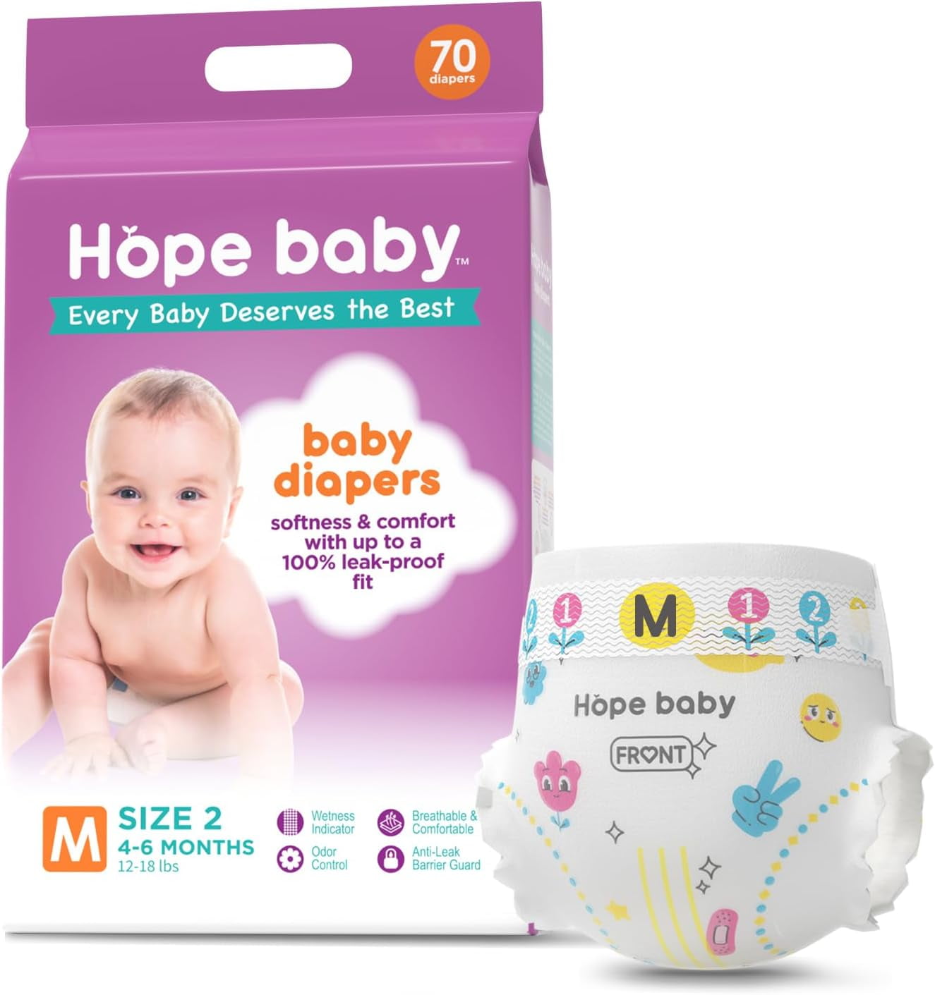 HOPE BABY Diapers Size 2(12-18 LBS) Disposable Baby Diapers Newborn Dry ...