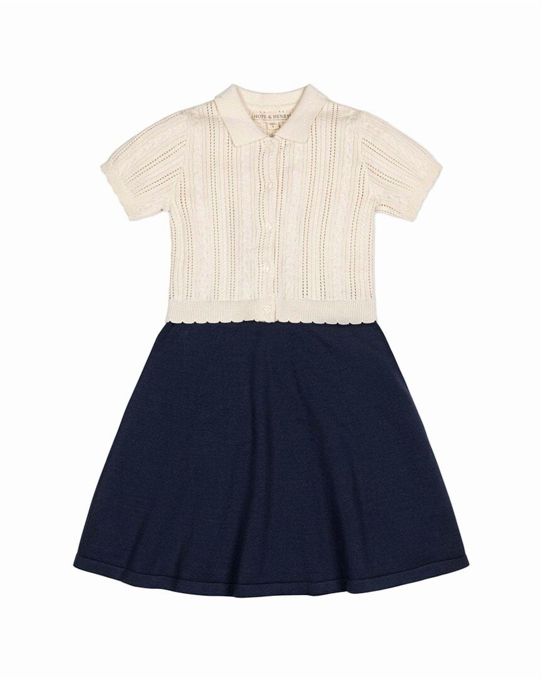 HOPE & HENRY girls Fancy Stitch Blocked Sweaterdress, 3-6 months, White ...