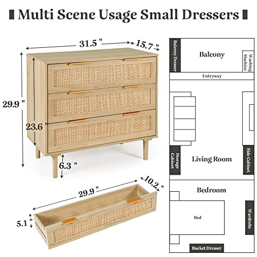 HOPUBUY 3 Drawer Dresser with 2 Nightstand for Bedroom, Oak Rattan ...