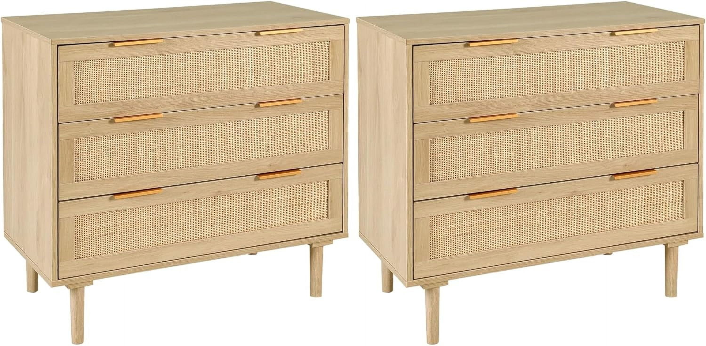 HOPUBUY 3 Drawer Dresser Set of 2 for Bedroom, Rattan Dresser Modern ...
