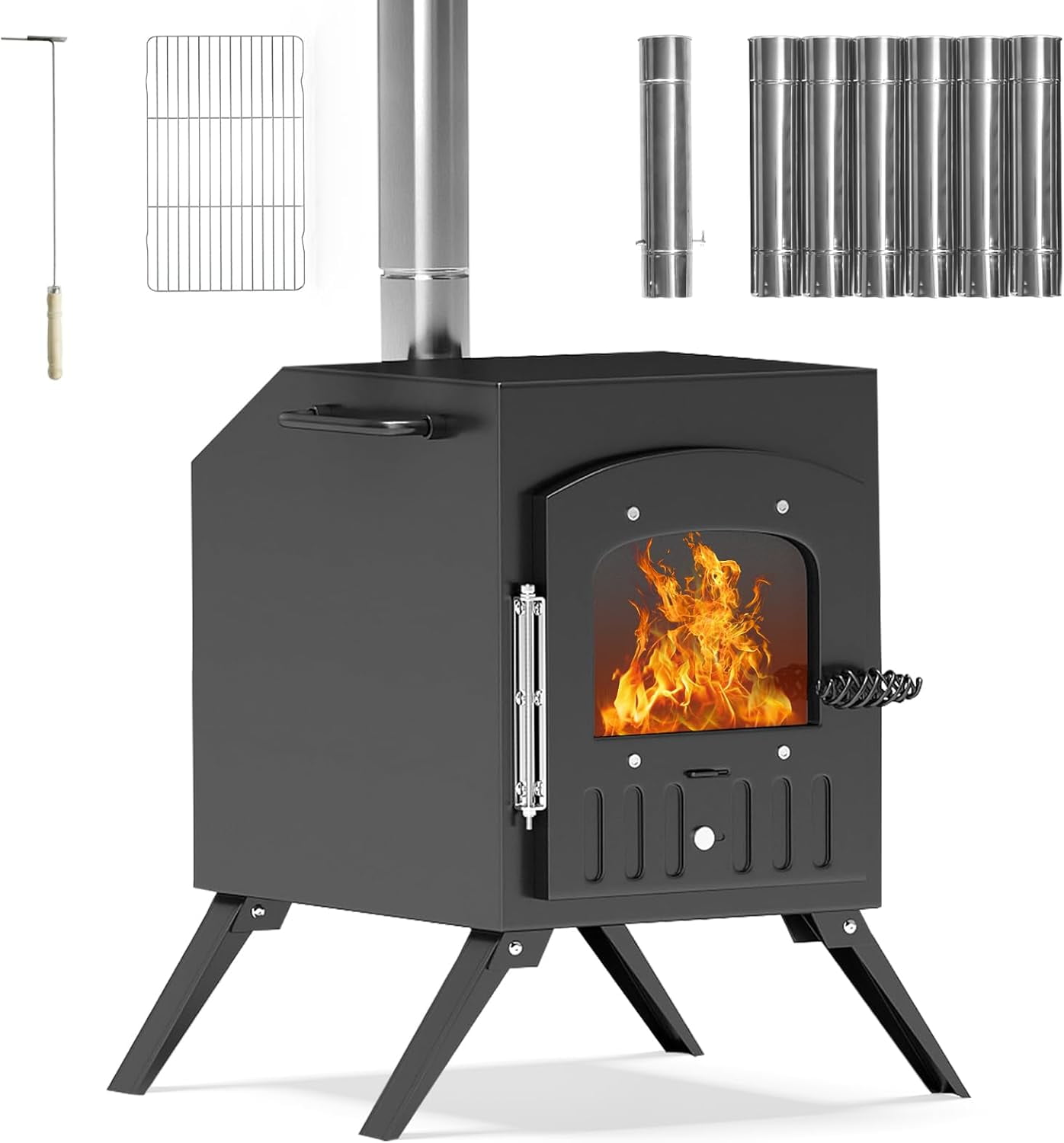 HOPUBUY Portable Wood Burning Stove, Outdoor Tent Stove with 7 Section ...