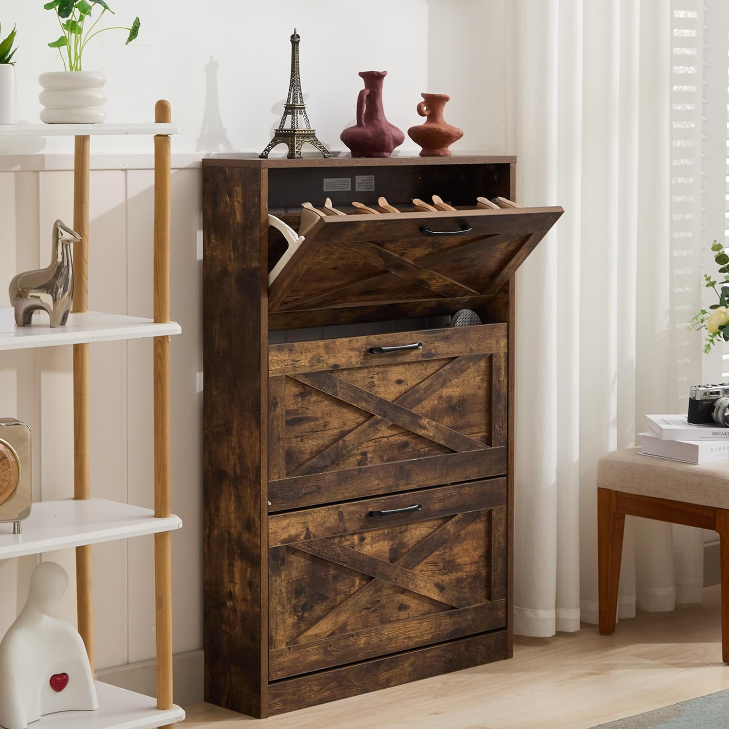 HOPUBUY Shoe Cabinet for Entryway, Narrow Shoe Storage Cabinet with 3 ...