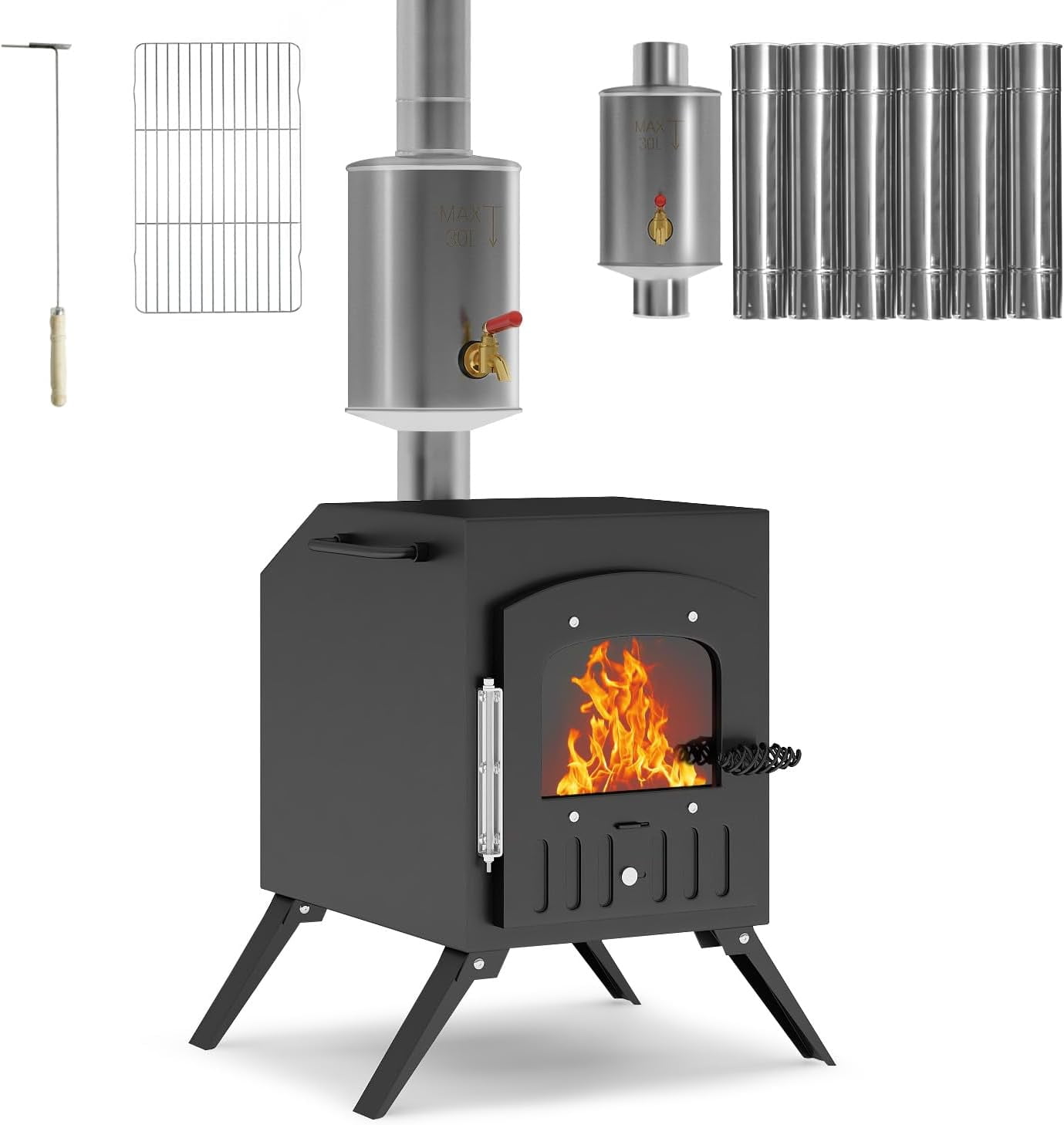 HOPUBUY Wood Stove with Kettle, Portable Hot Tent Stove for Outdoor ...