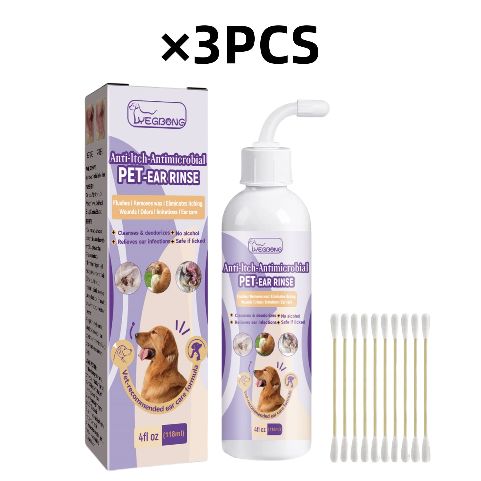 HOREY 3PC 118ML Ear Cleanser Solution for Dogs and Cats, Otic Rinse for ...