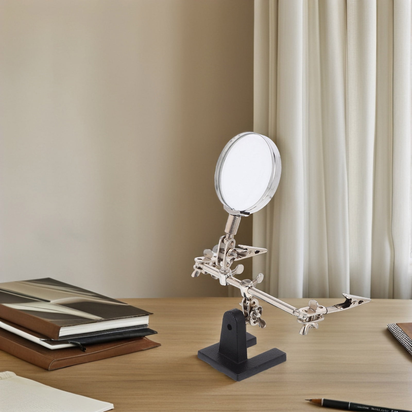 HORIALENCE 1Set Metal Square Base Round Lens Handheld Magnifier Glass 4.7x3.1x2.4in for Small ...