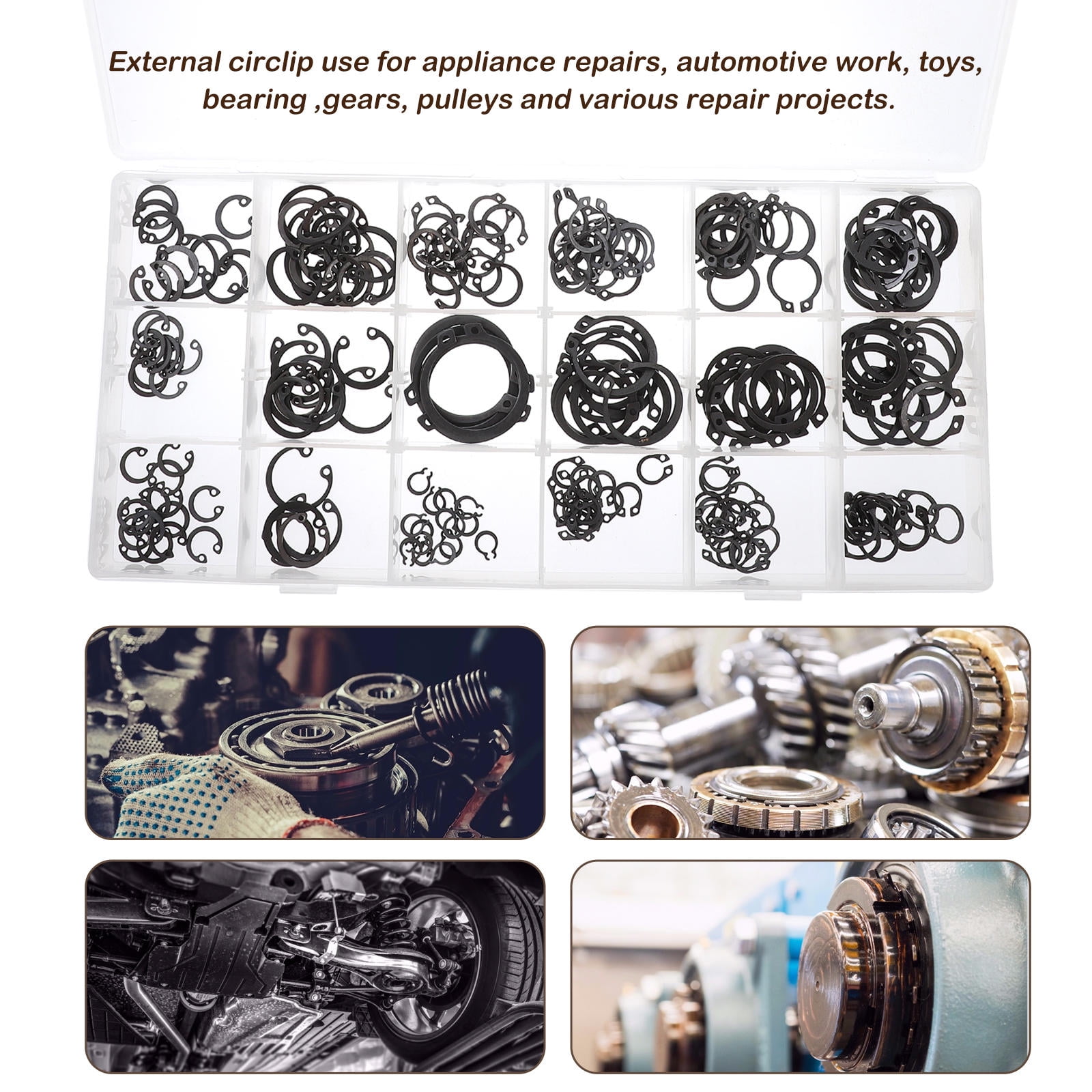 HORIALENCE 225Pcs Carbon Steel C-Shape Snap Ring for Shaft Fastener and ...
