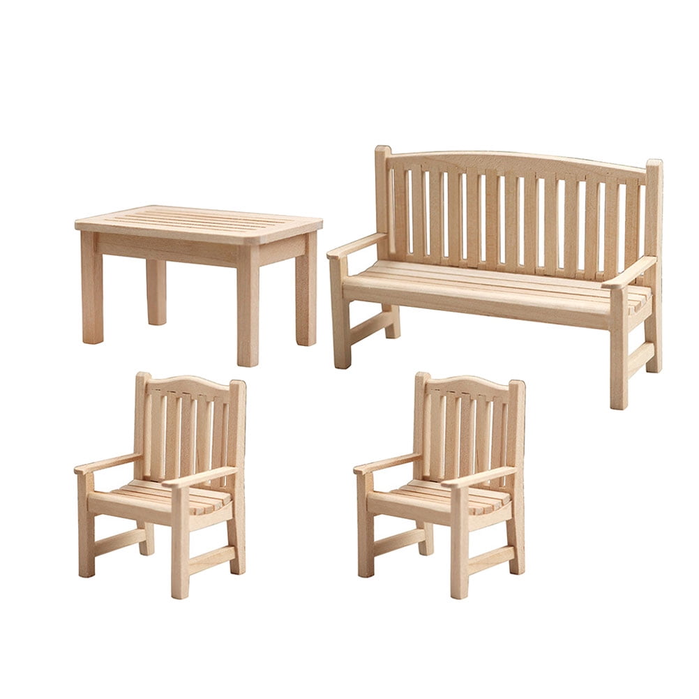 HORIALENCE 4Set Miniature Park Bench Wood Compact Design for Miniature ...