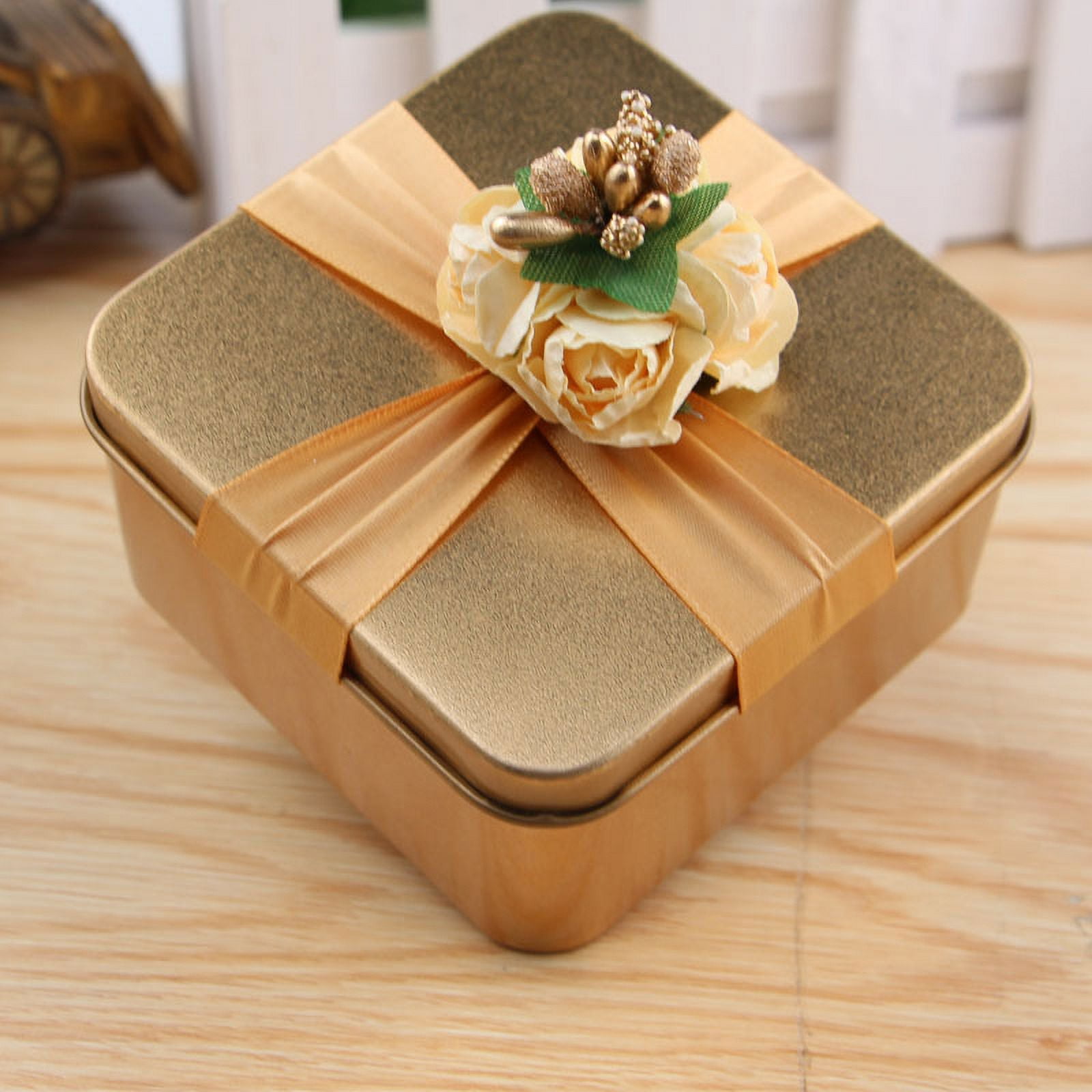 HORIALENCE 6Set Wedding Treat Boxes Golden Square Tinplate Candy Box ...