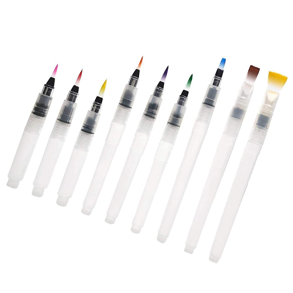 HORIALENCE 9Pcs Water Coloring Brush Pen for White Cylindrical Nylon PP ...