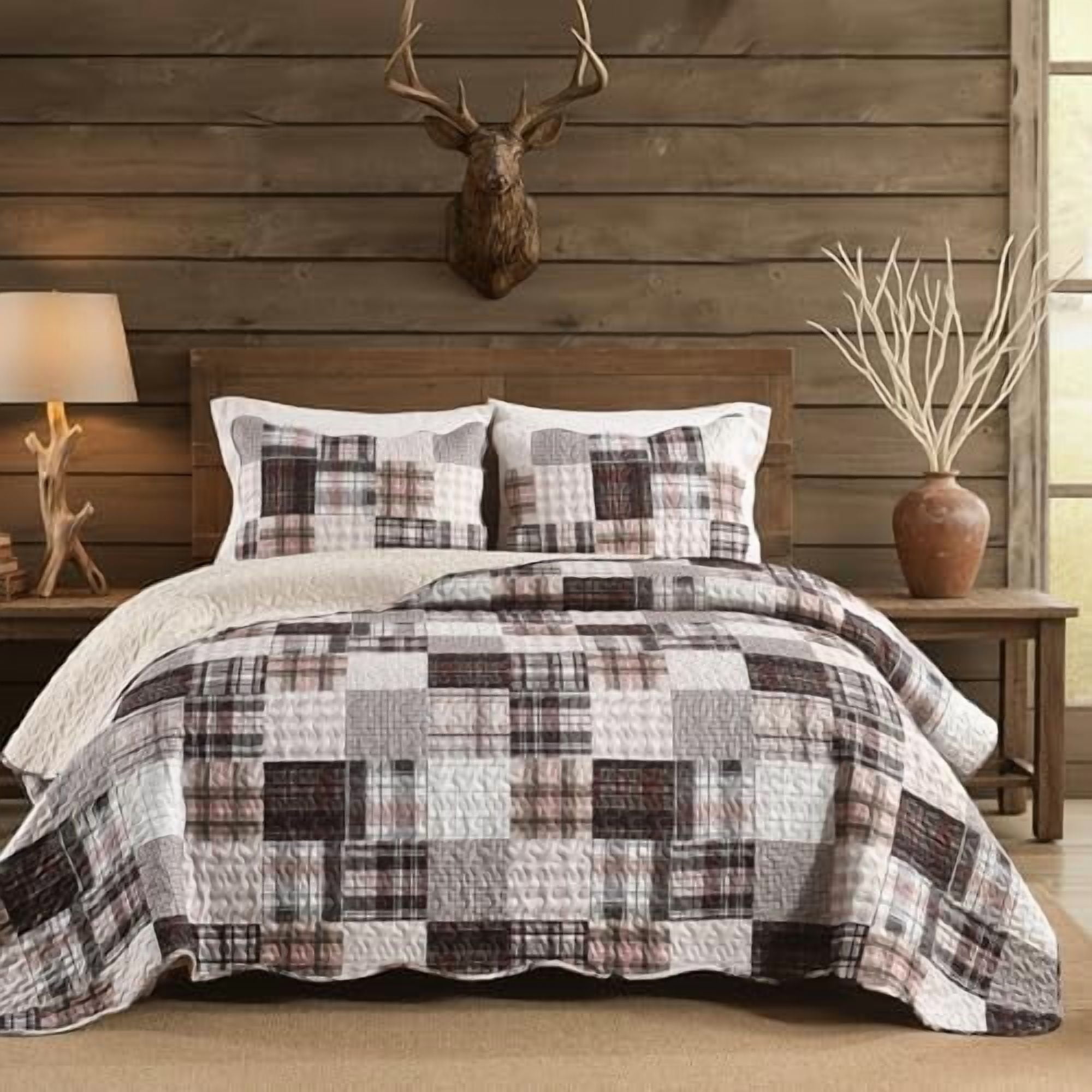 HORIMOTE HOM Rustic Cabin Quilt Set Queen Size - 3-Piece Reversible ...