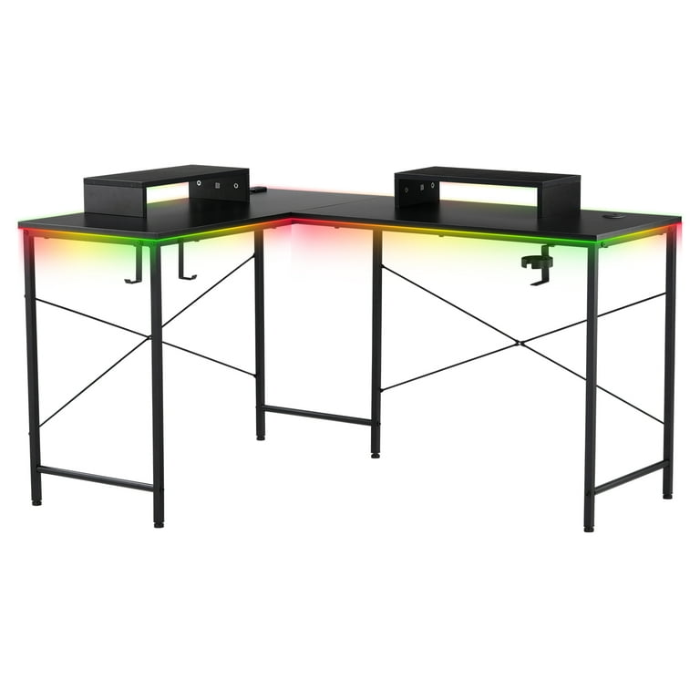 GTRACING L Shaped Gaming Desk with RGB Light and Removable Storage Stands Black Walmart
