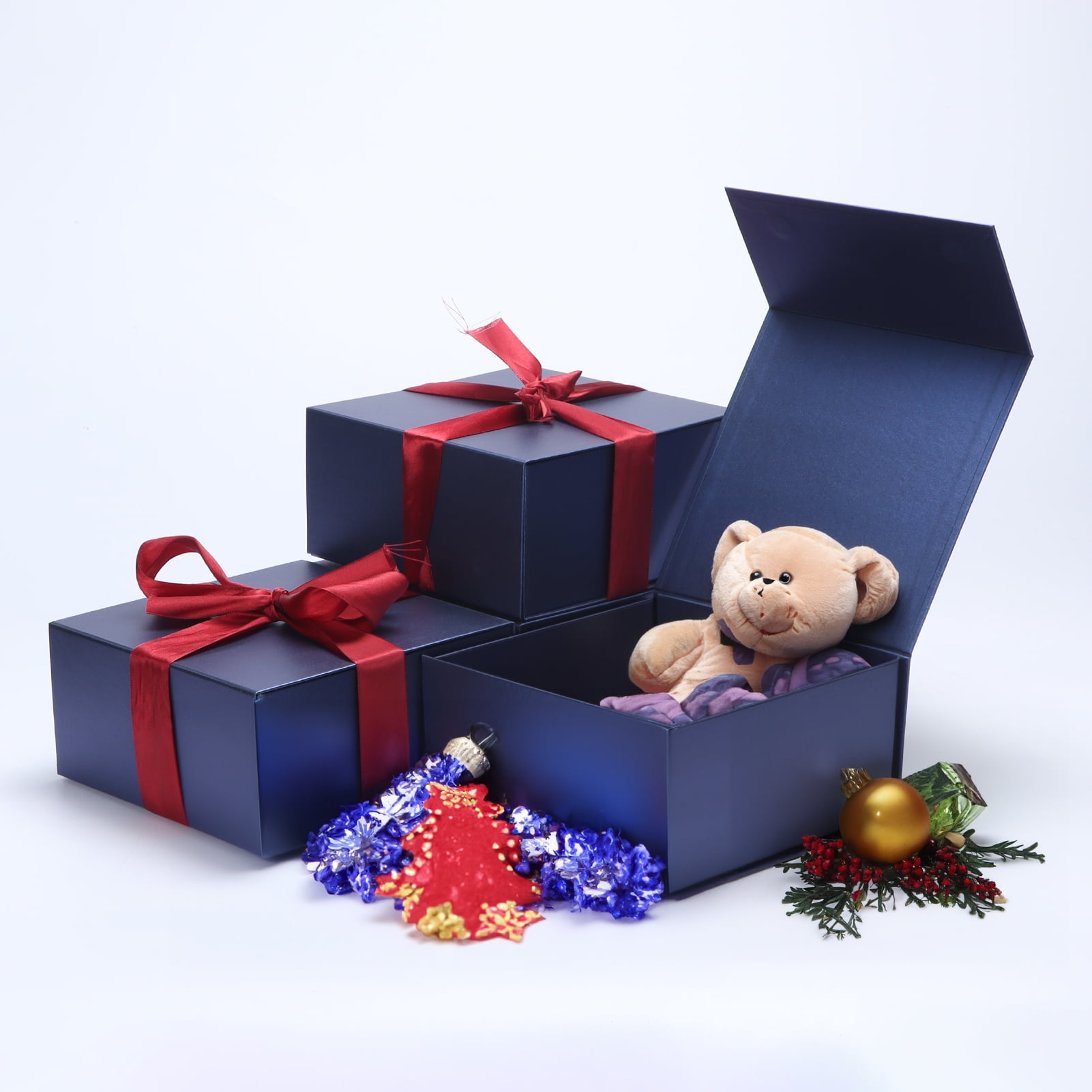 HORLIMER 8x8x4 Magnetic Gift Boxes Set of 4, Blue Large Gift Box with ...