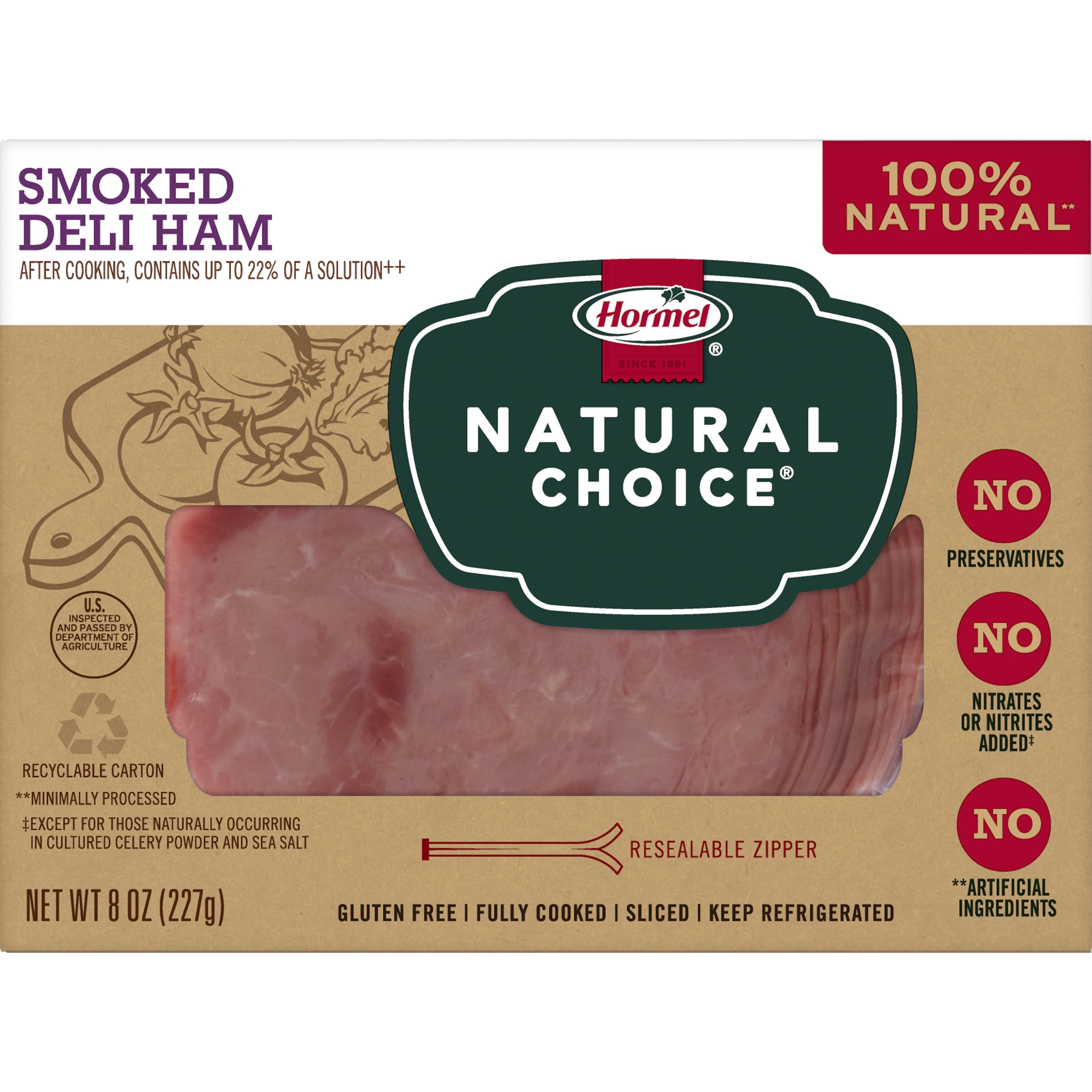 HORMEL NATURAL CHOICE Deli Meat, Gluten Free, Smoked Deli Ham, 8 oz ...