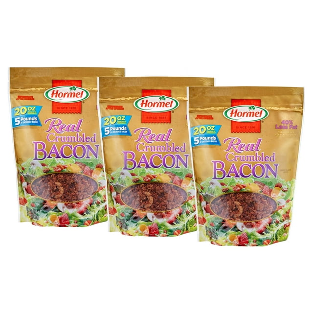 (3 pack) HORMEL Real Crumbled Bacon Topping, Shelf Stable, 20 oz Plastic Resealable Pouch ...