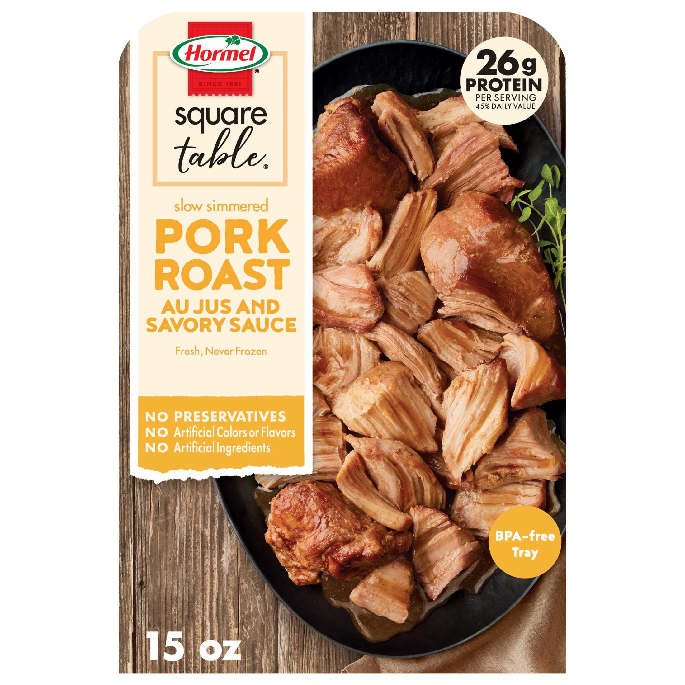 HORMEL SQUARE TABLE Slow Simmered Pork Roast Au Jus and Savory Sauce ...