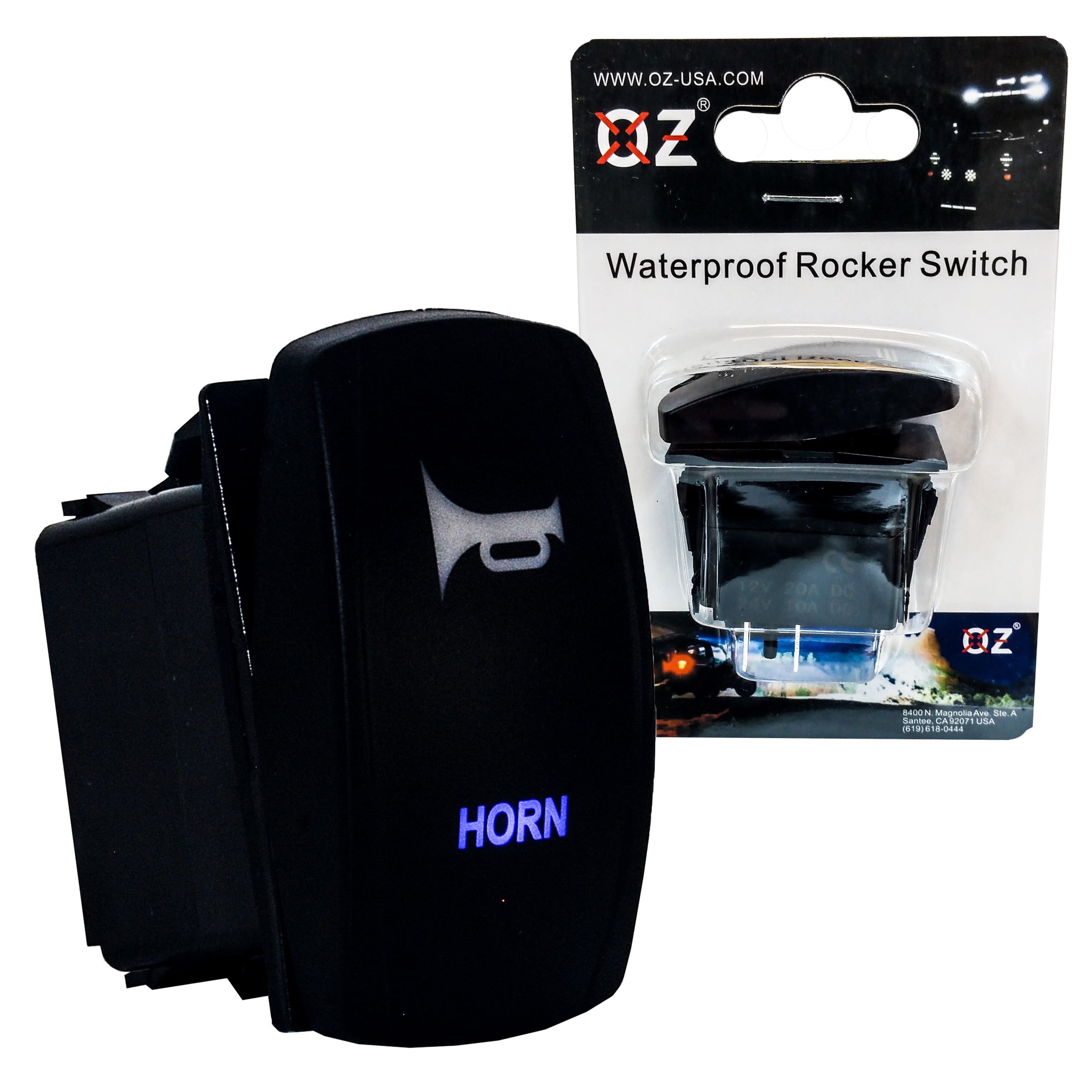 HORN On/Off Momentary Rocker Switch 5-PIN Laser Etch Blue LED RV UTV ...