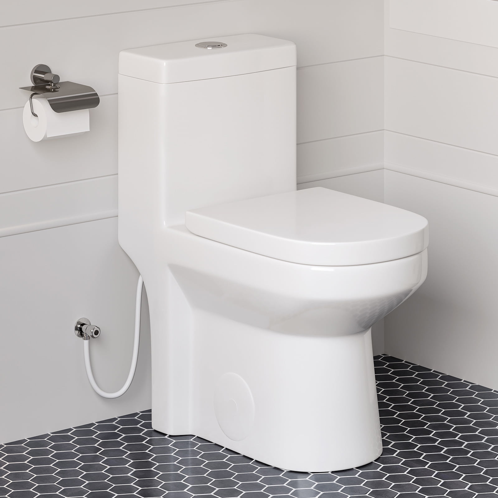 HOROW 1.28GPF Round Bathroom Compact One Piece Toilet Elongated Dual ...