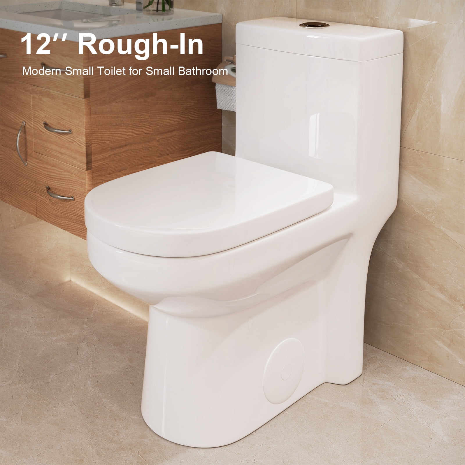 HOROW 1.28GPF Round Bathroom Compact One Piece Toilet Elongated Dual ...