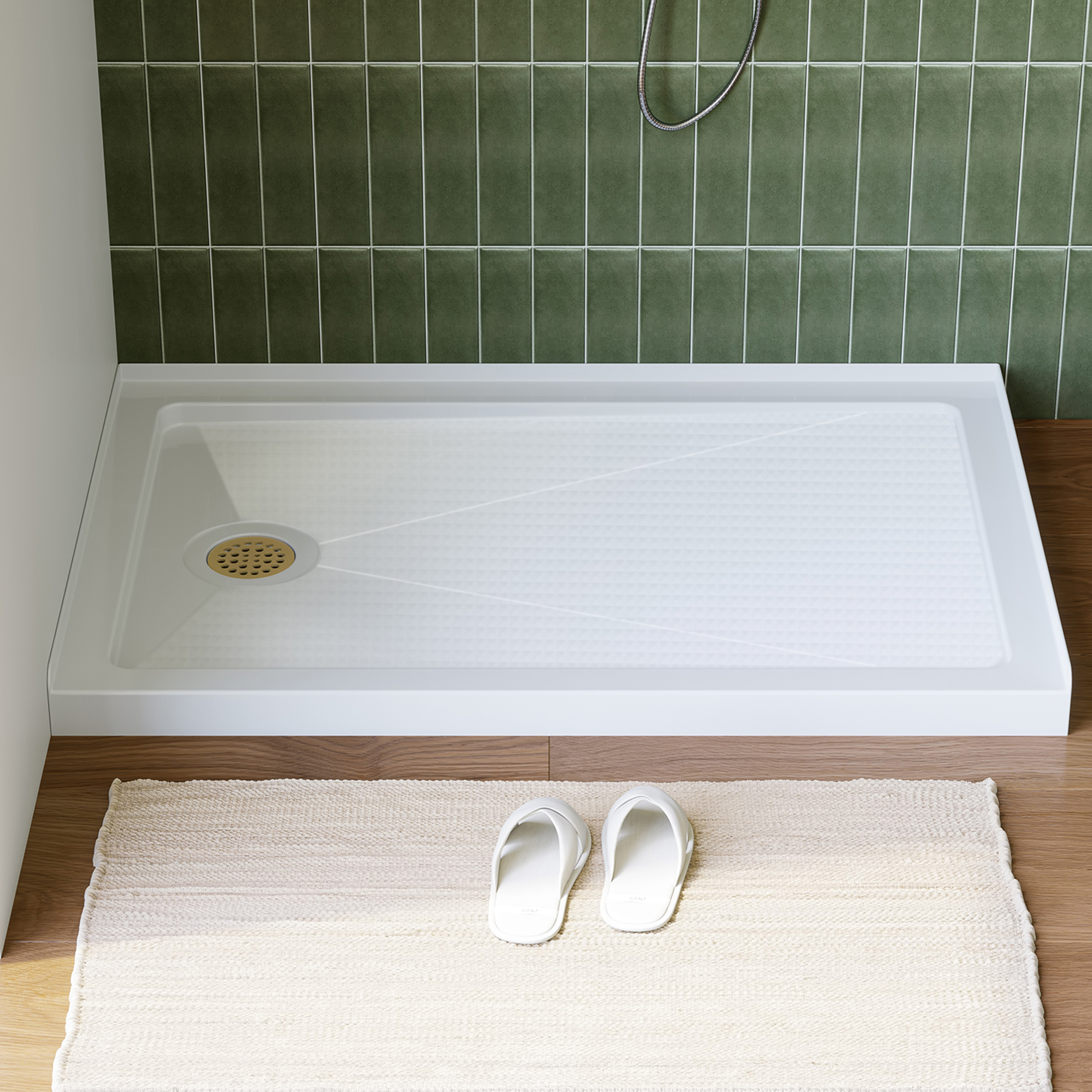 HOROW 48" x 32" Single Shower Base Acrylic Rectangle with Stainless ...