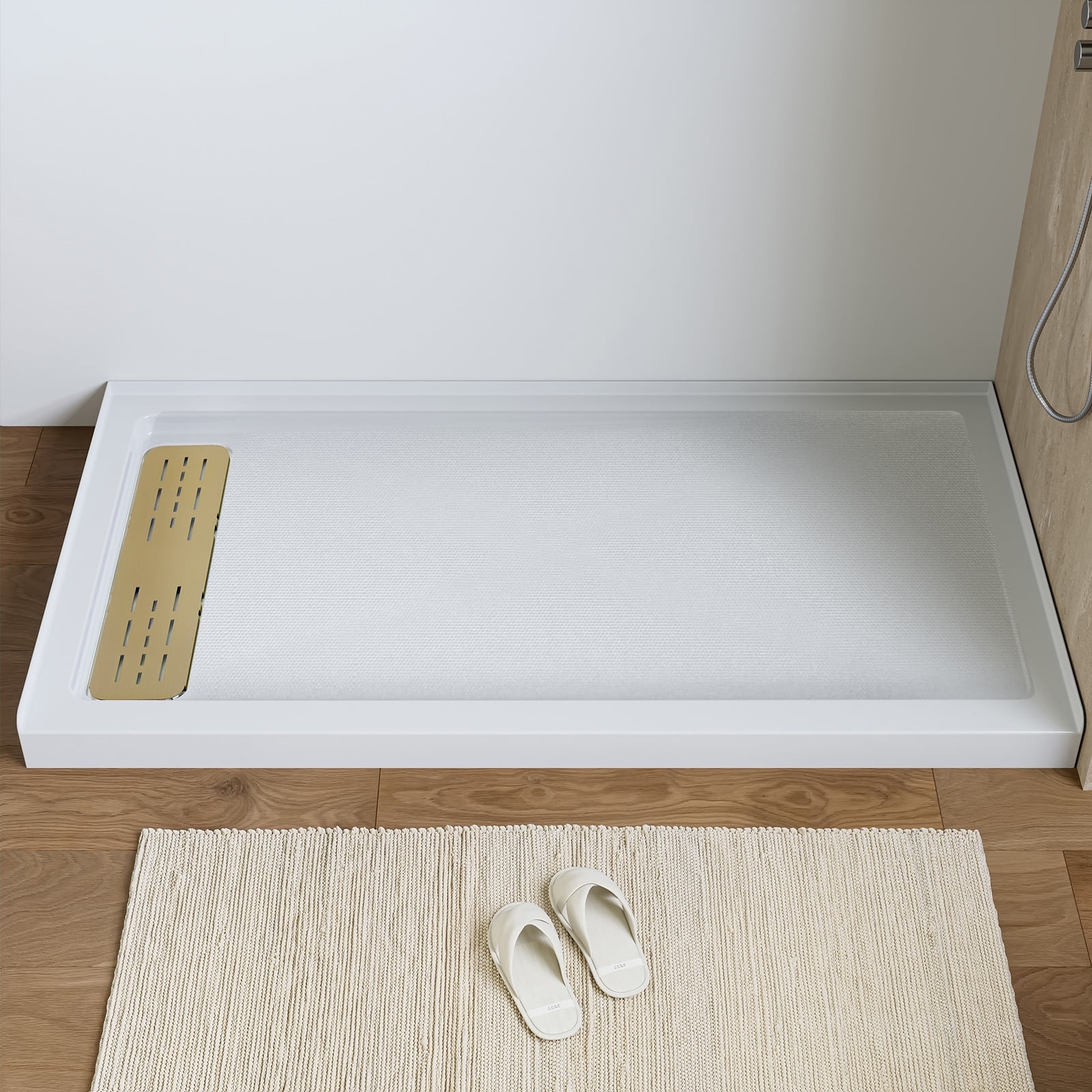 HOROW 60"L x 32"W Shower Base,Acrylic with Rectangular Stainless Steel ...