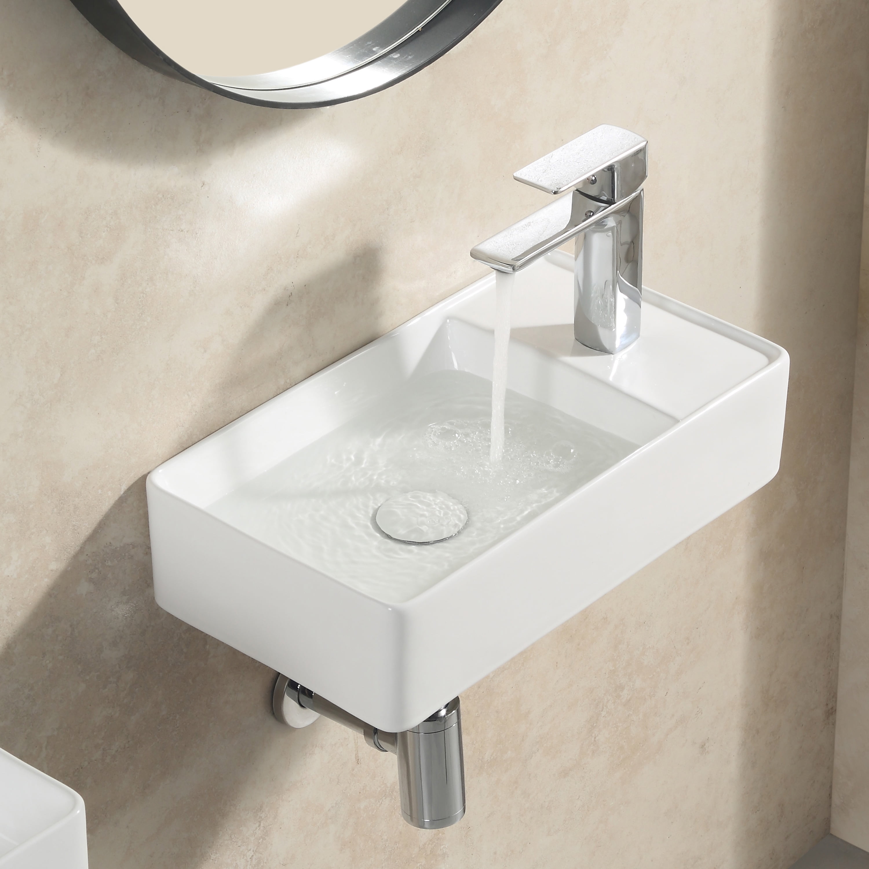HOROW Bathroom Wall Mount Rectangle 18" x10" Corner Single Sink White ...