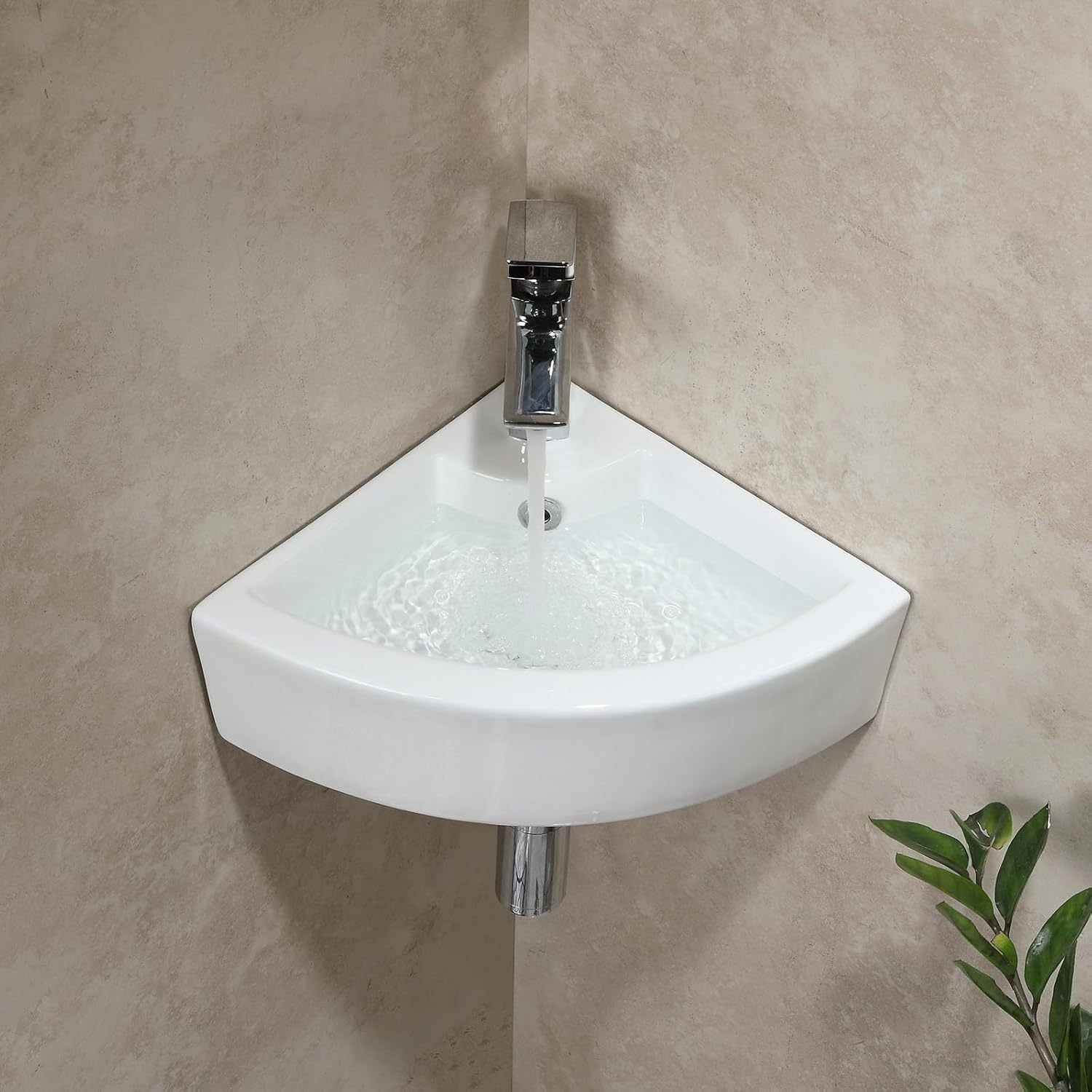 HOROW Corner Bathroom Sink, 18"x 13" White Porcelain Wall Mount Corner ...