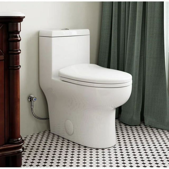 HOROW One Piece Elongated Toilet with dual flush, 1.28 GPF, 12'' Rough ...