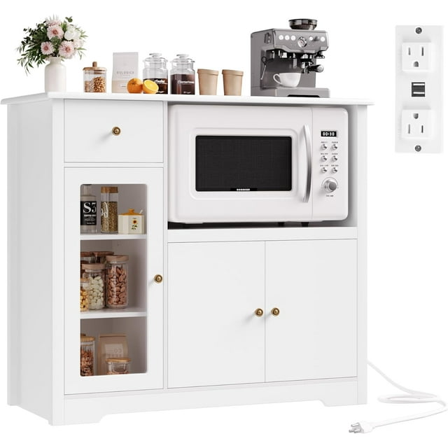 HORSTORS Microwave Cabinet with Charging Station,Kitchen Storage ...