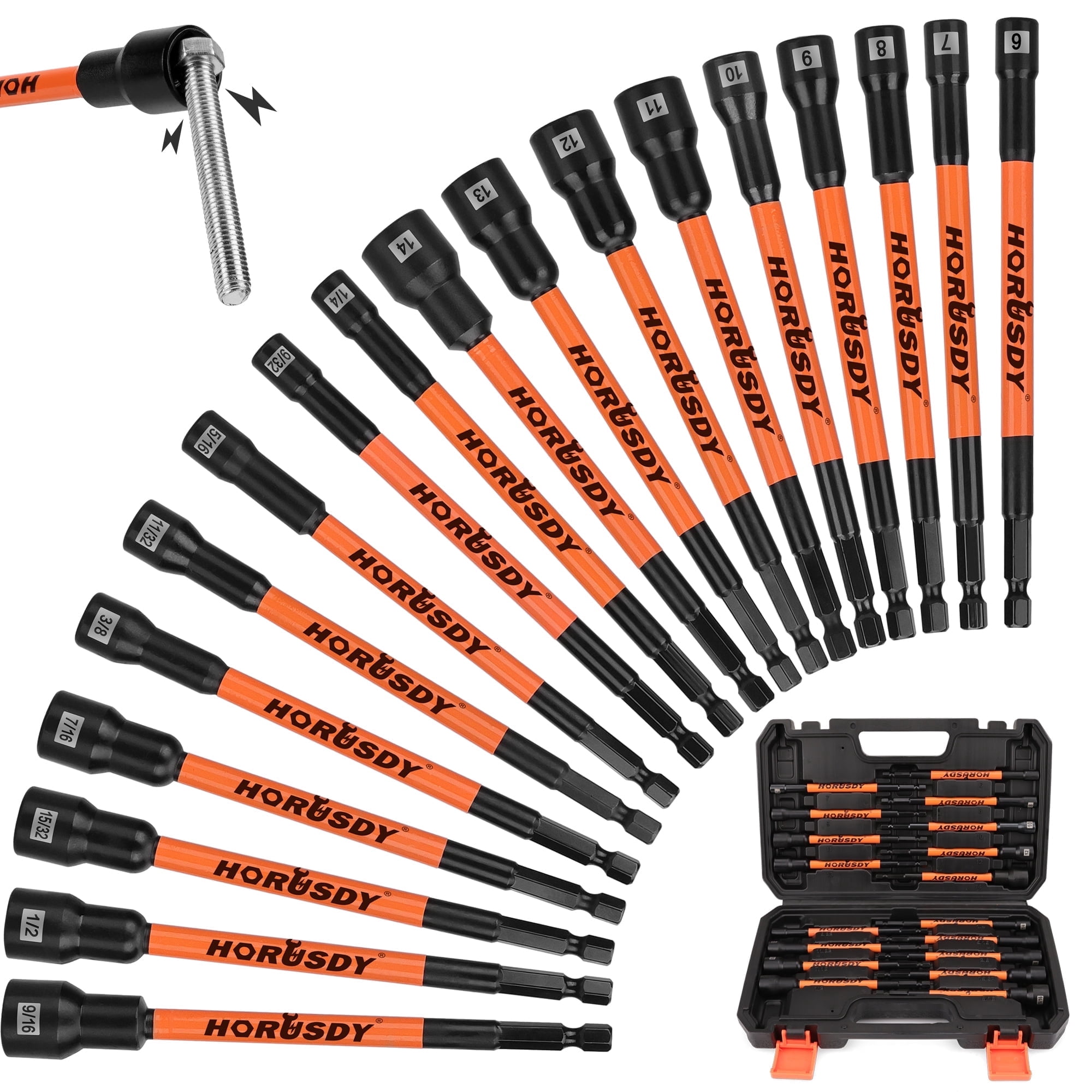 HORUSDY 18Pcs Nut Driver Set SAE and Metric, Impact Magnetic Nut Driver ...