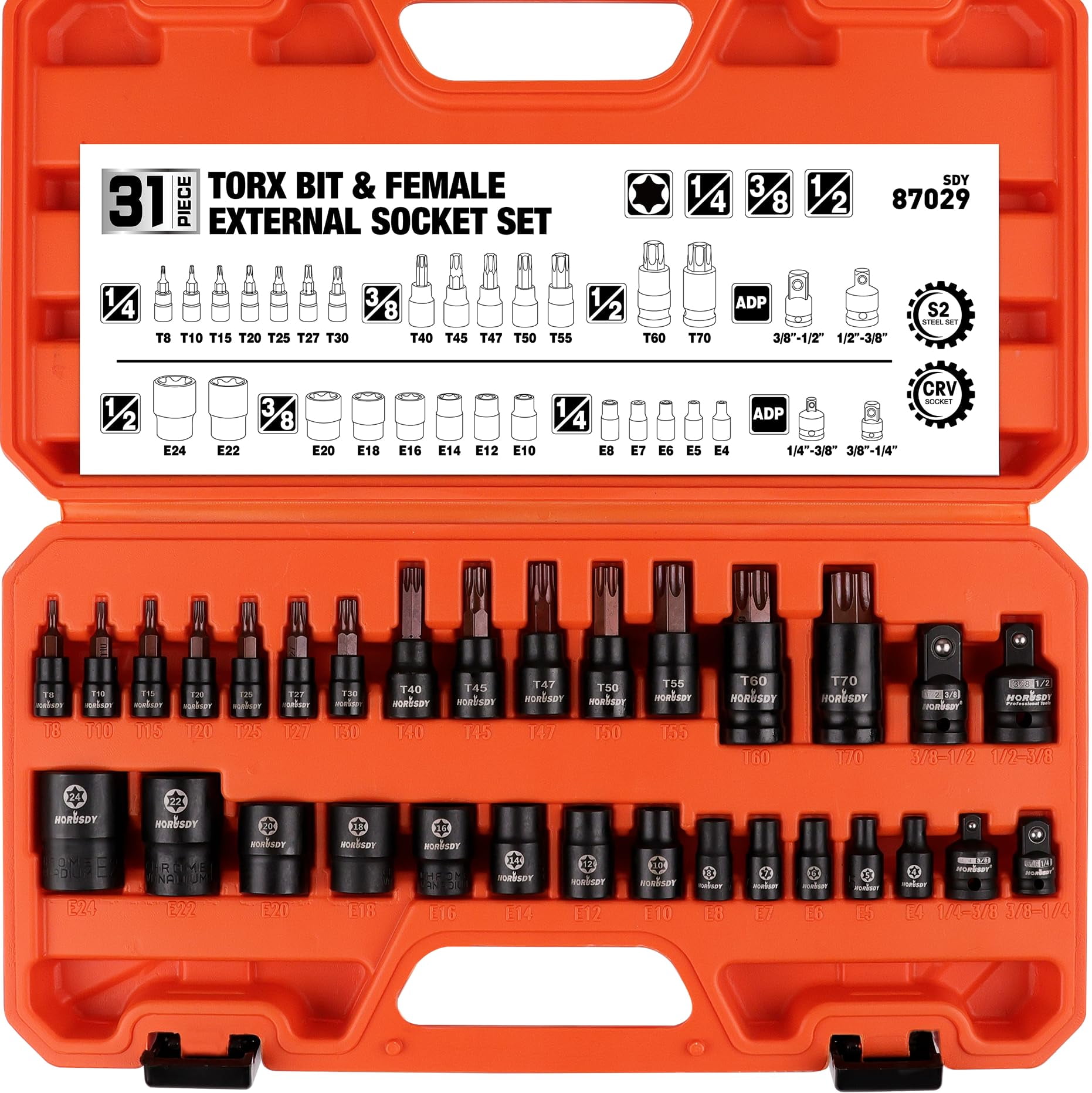 HORUSDY 31-Piece Torx Bit Socket and Female External Socket Set | 14 ...
