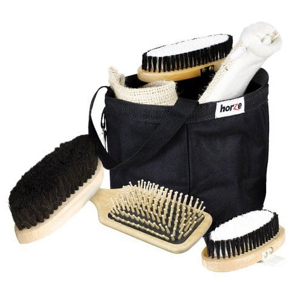 HORZE 7-Piece Set Wooden Horse Grooming Kit with Nylon Grooming Tote ...