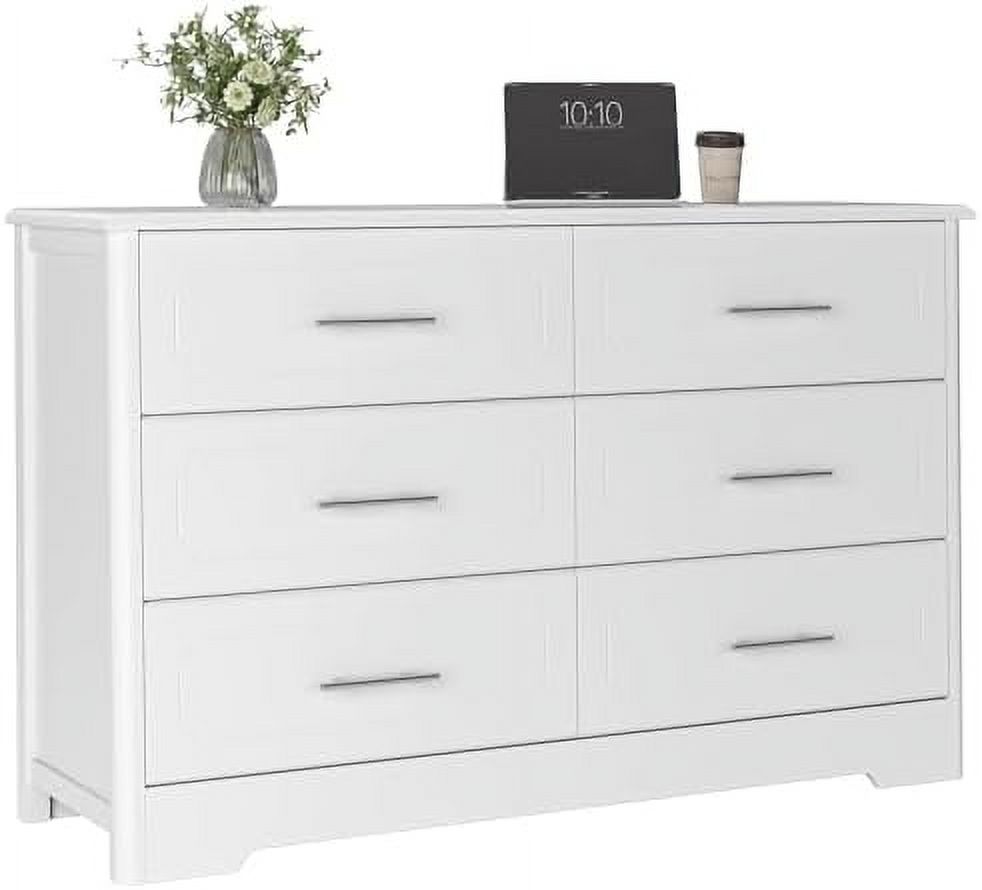 HOSATCK 6 Drawer Dresser, Modern White Wide Chest of Drawers with Metal ...