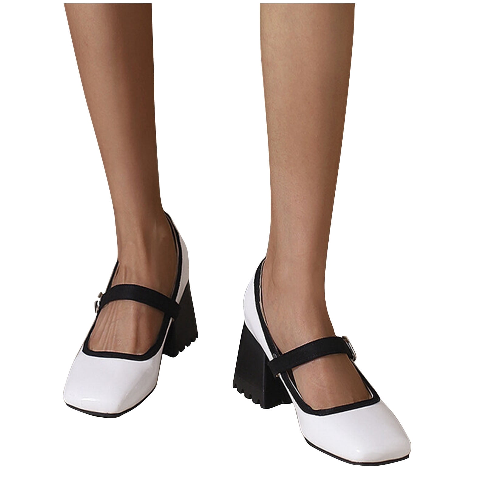 HOSHOSE Womens Square Toe Pumps Chunky Heel Wide Width Candy Colors ...