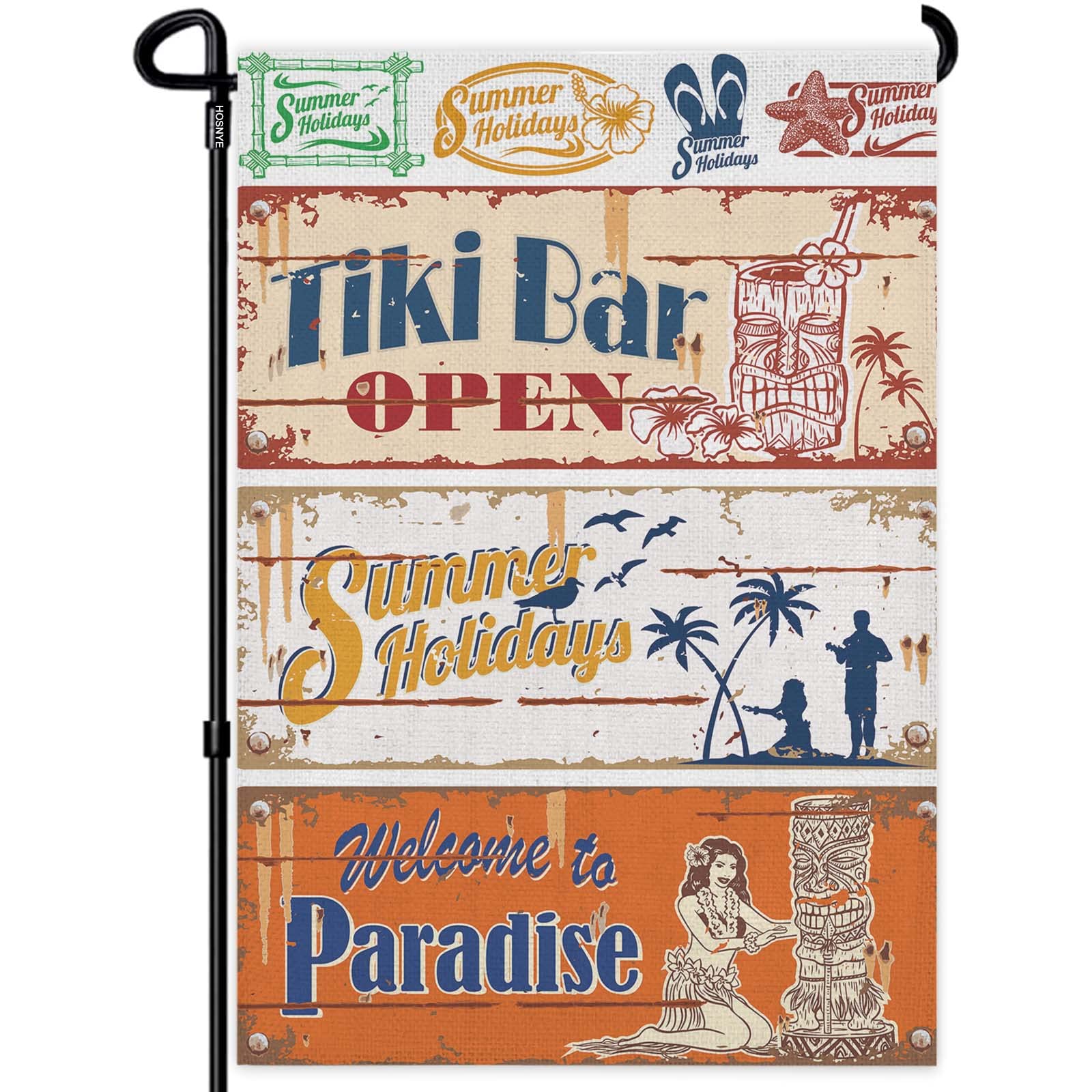HOSNYE Vintage Summer Holidays Garden Flag 12x18 Inch Double Sided Tiki ...