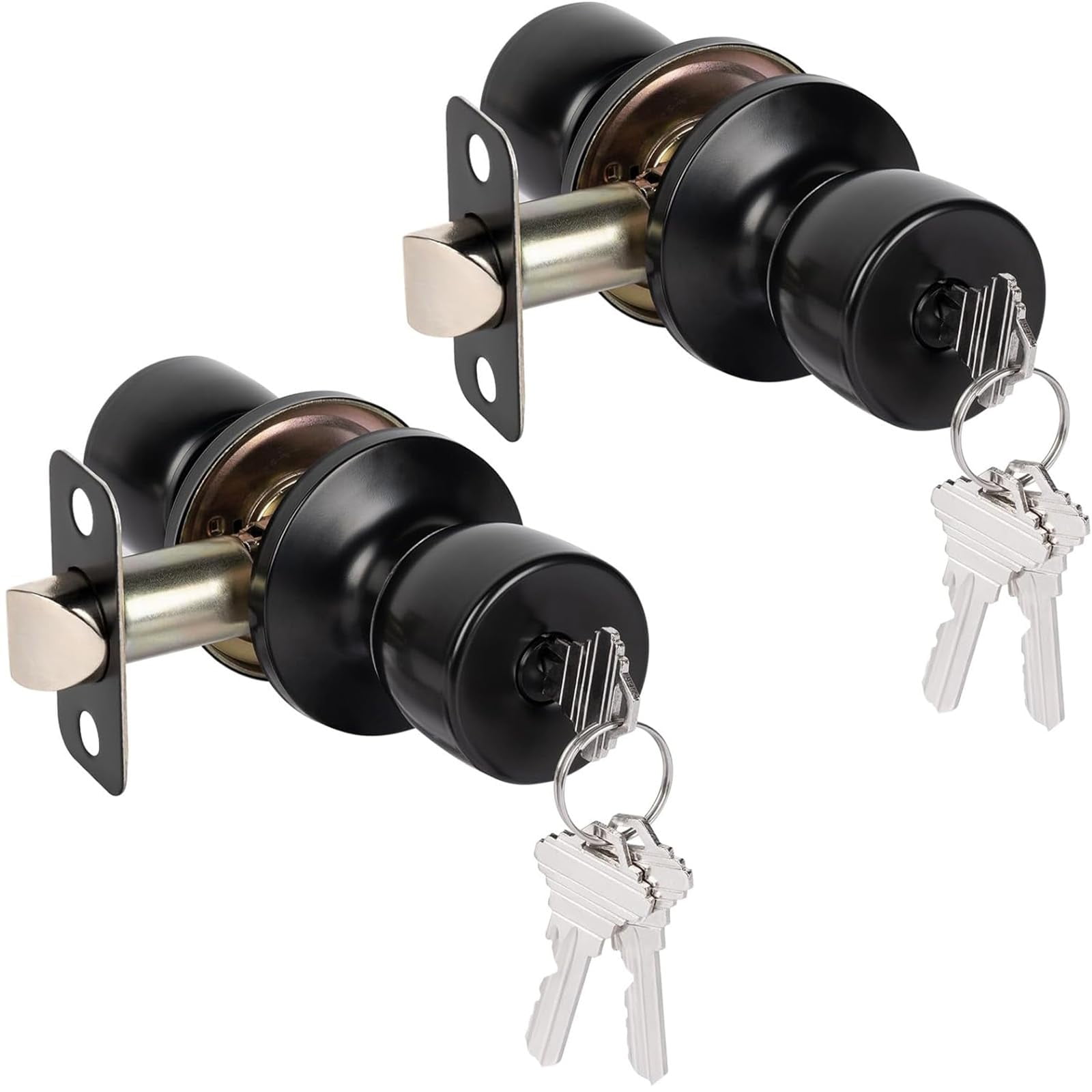 HOSOM Matte Black Door Knob with Lock and Key, Exterior Door Knob for ...